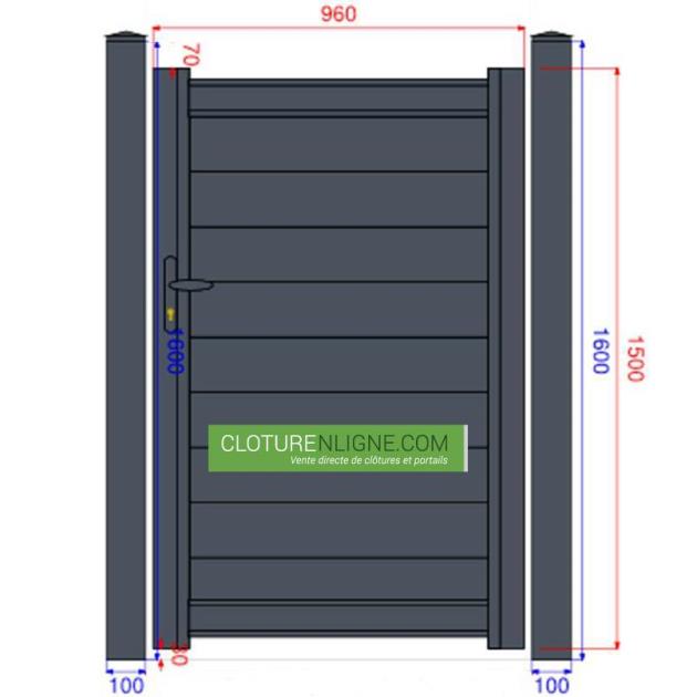 PORTILLON ALU PLEIN LAMES HORIZONTALES 1m x 1m50 - Portails et ...